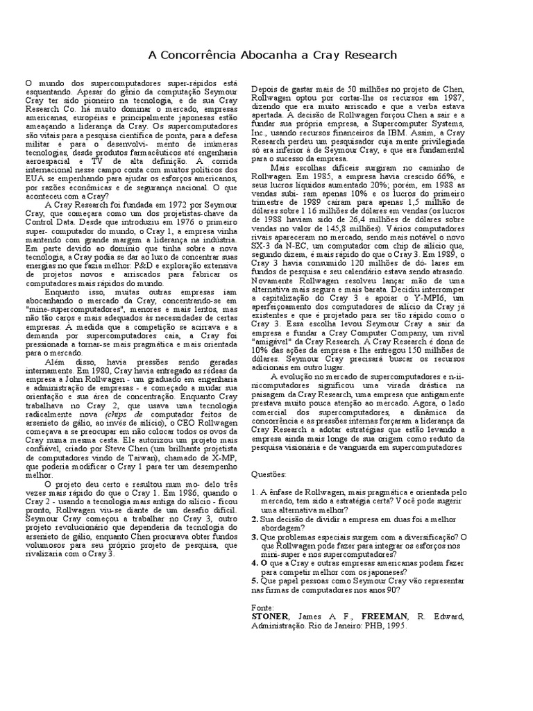 Estudo de Caso - A Concorrencia Abocanha A Cray Research | PDF ...