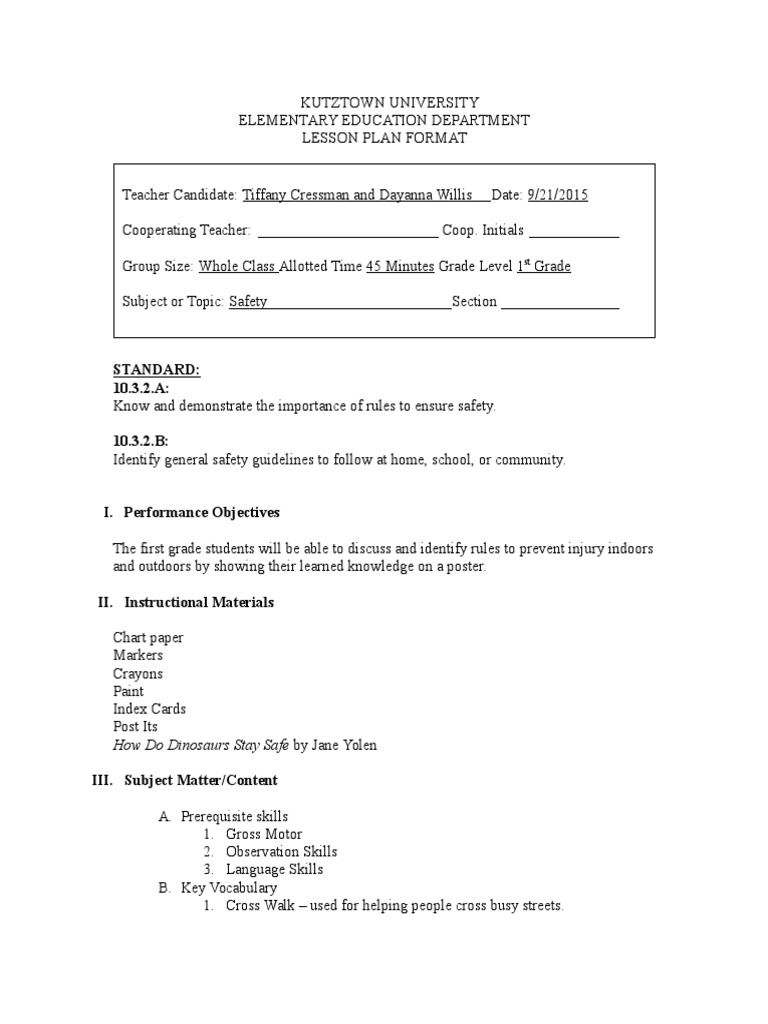 Safety Lesson Plan | PDF | Pedagogy | Learning
