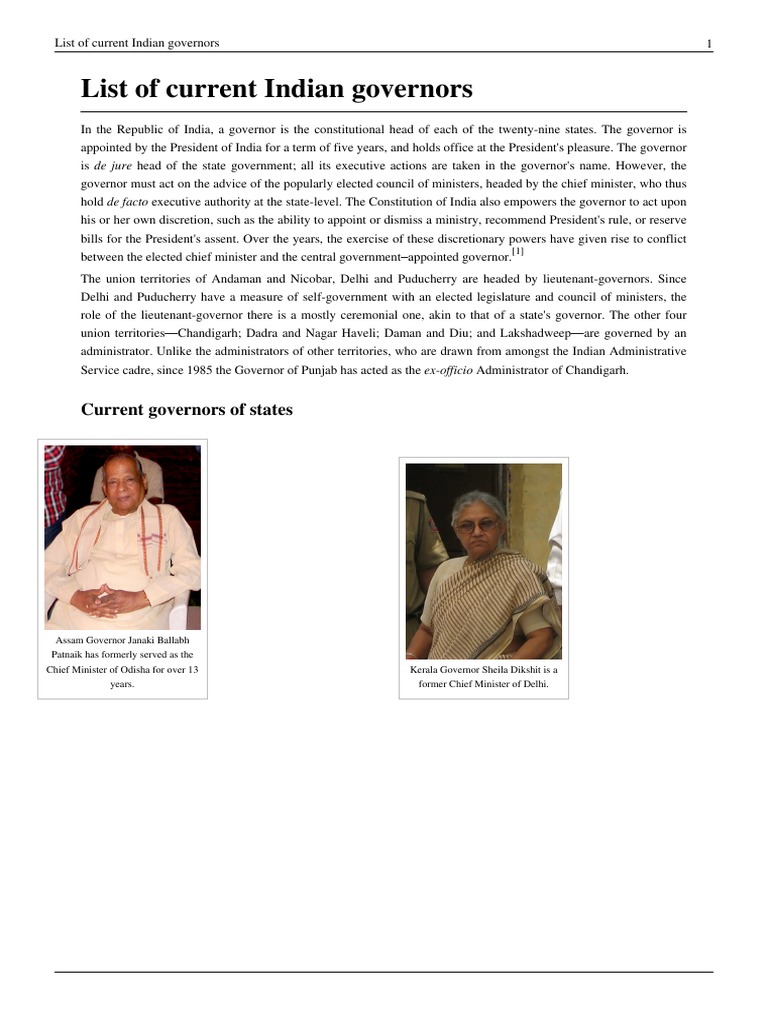 Current Governors of India | PDF | Government Of India | Government