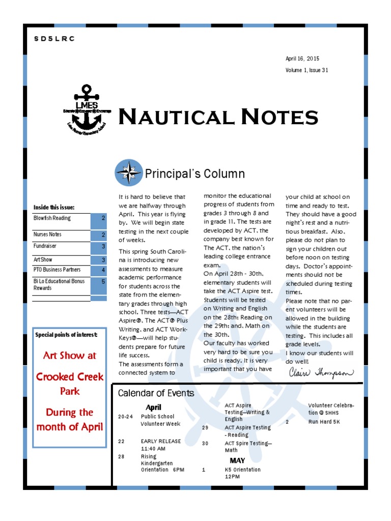 Nautical Notes: Principal's Column | PDF | Sports | Wellness