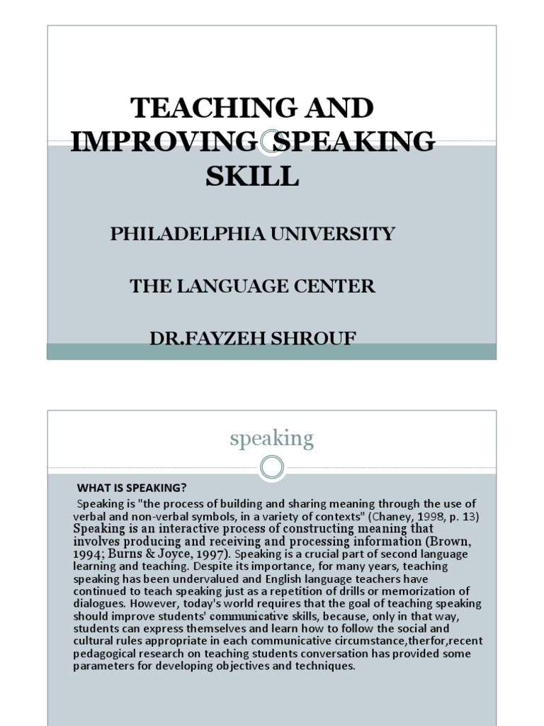 Speaking Skill | PDF | Language Education | English As A Second Or Foreign Language