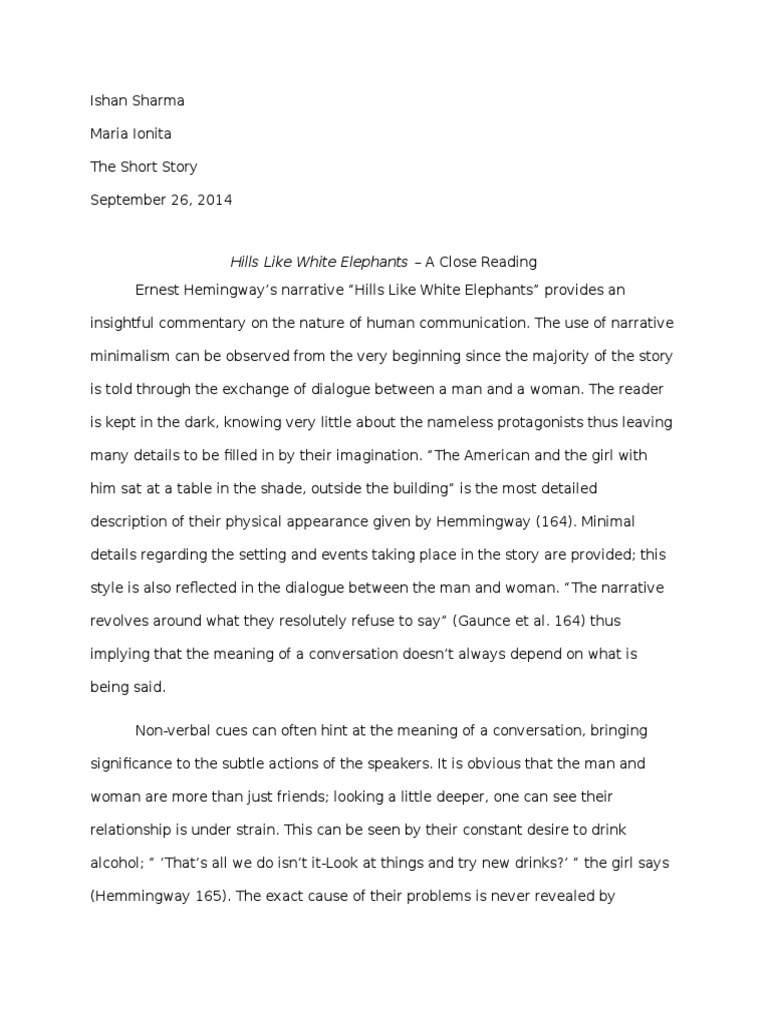 Close Reading of "Hills Like White Elephants" | PDF | Ernest Hemingway ...
