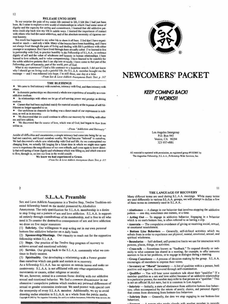 Newcomers Packet SLAA | PDF | Twelve Step Program | Alcoholics Anonymous