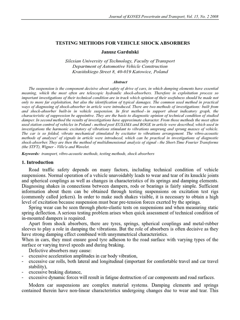 Testing Methods For Vehicle Shock Absorbers | Download Free PDF ...