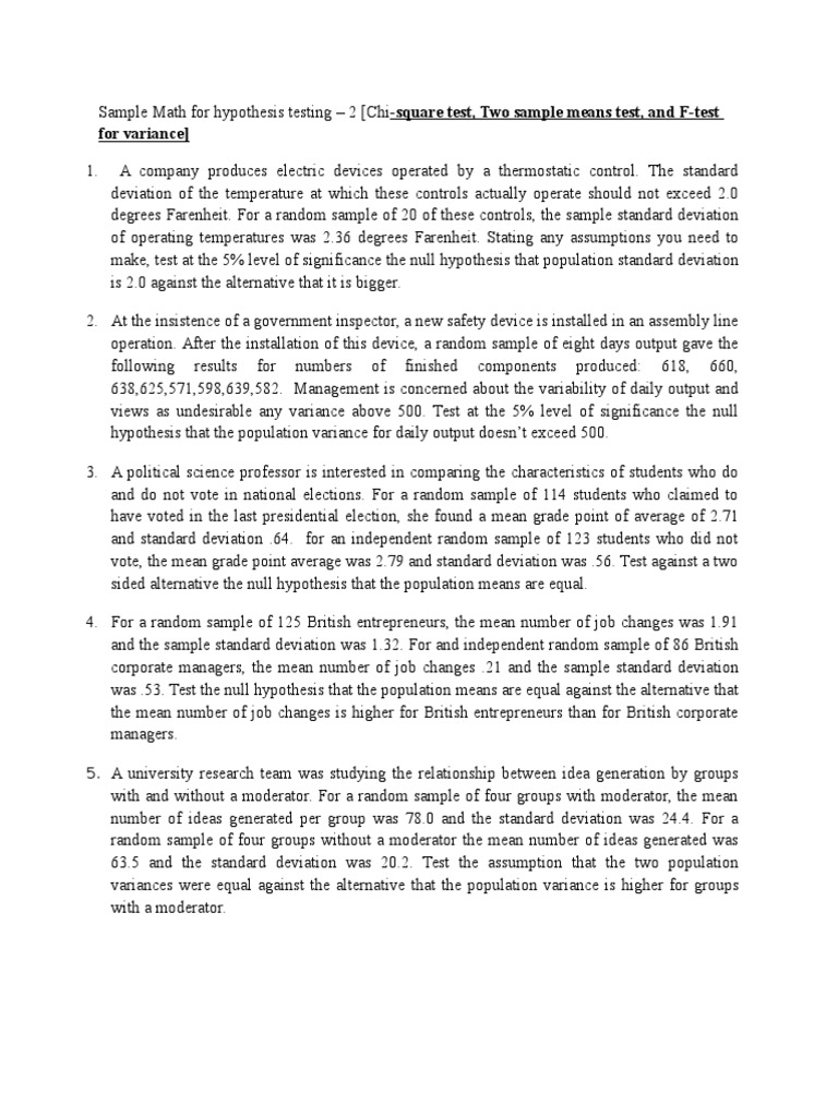Sample Math For Hypothesis Testing | PDF | Statistical Hypothesis ...