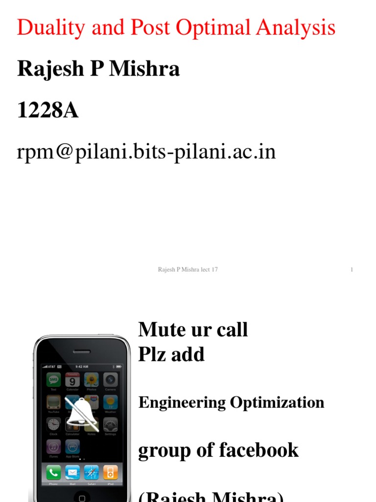 Rajesh P Mishra 1228A: Duality and Post Optimal Analysis | PDF | Mathematical Optimization ...