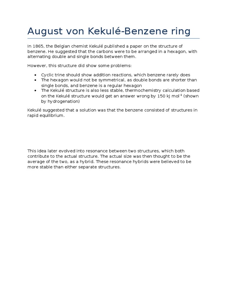 August Von Kekulé-Benzene Ring | PDF