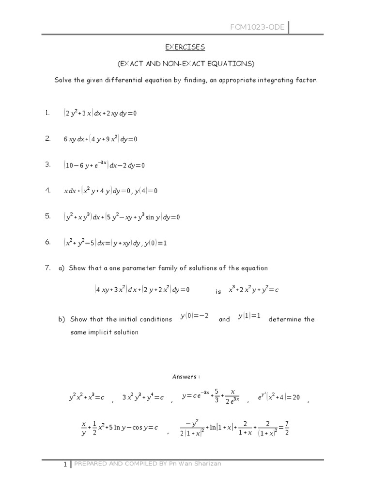 Exercise 5 Non - Exact Equations | PDF