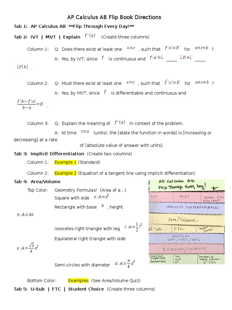 Flip Book Directions | PDF | Triangle | Derivative