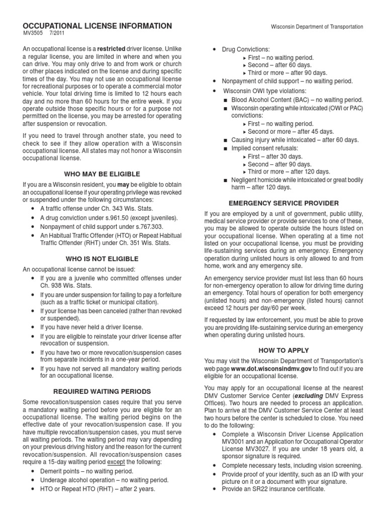 Occupational License Wisconsin | PDF | Department Of Motor Vehicles ...