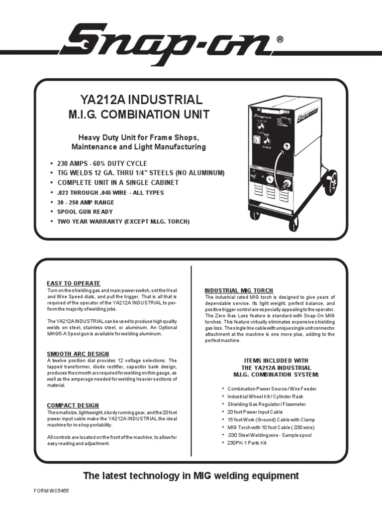 Snap-On YA212A MIG Welder Overview | PDF | Welding | Construction