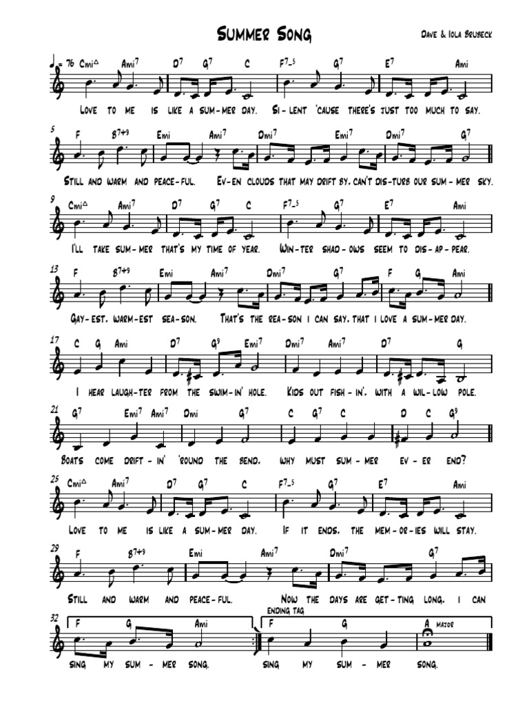 Summer Song Music Lead Sheet | PDF | Arts du langage et discipline ...