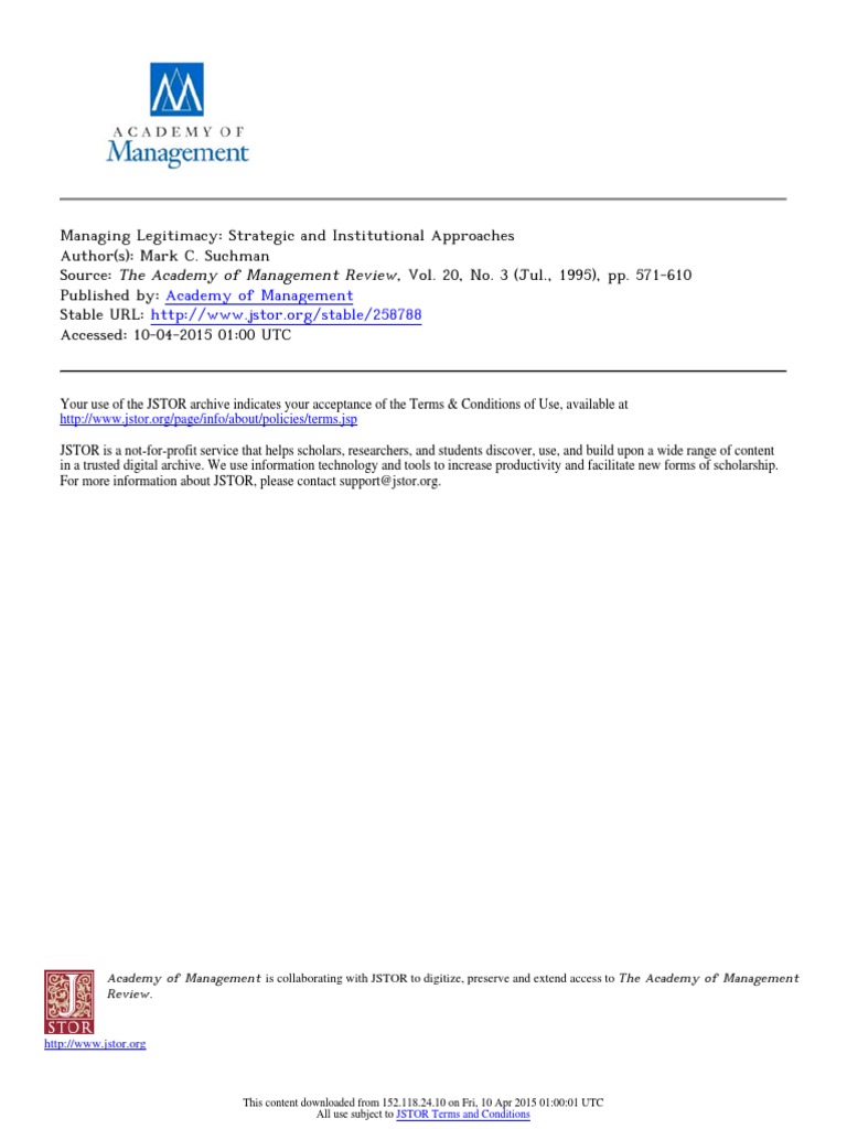 Suchman 1995 Legitimacy Theory | PDF | Legitimacy (Political) | Norm ...