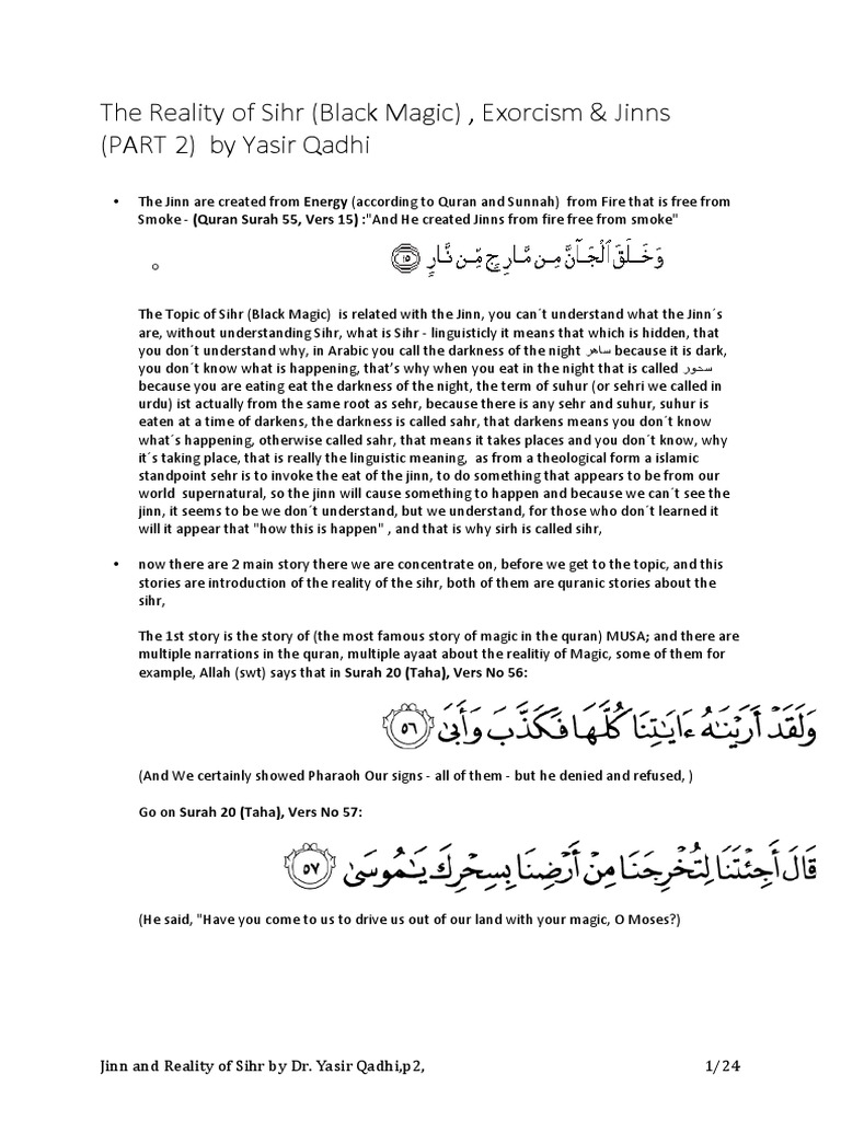 The Reality of Sihr - JInn p2 by DR Yasir Qadhi | PDF | Kafir | Moses ...