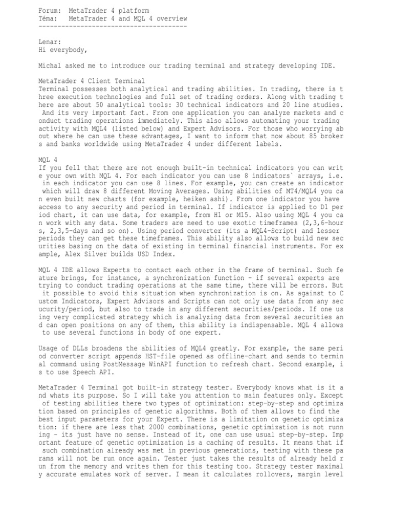 Metatrader 4 And Mql 4 Overview Pdf Areas Of Computer Science Computing