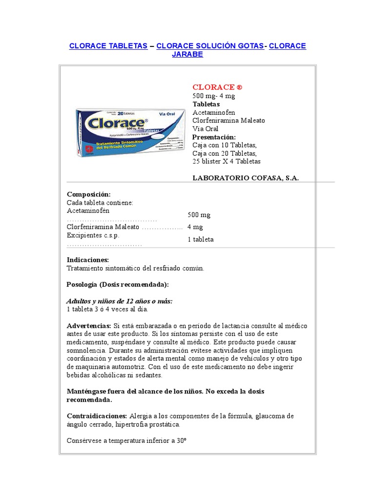 CLORACE | PDF | Medicamentos con receta | Drogas