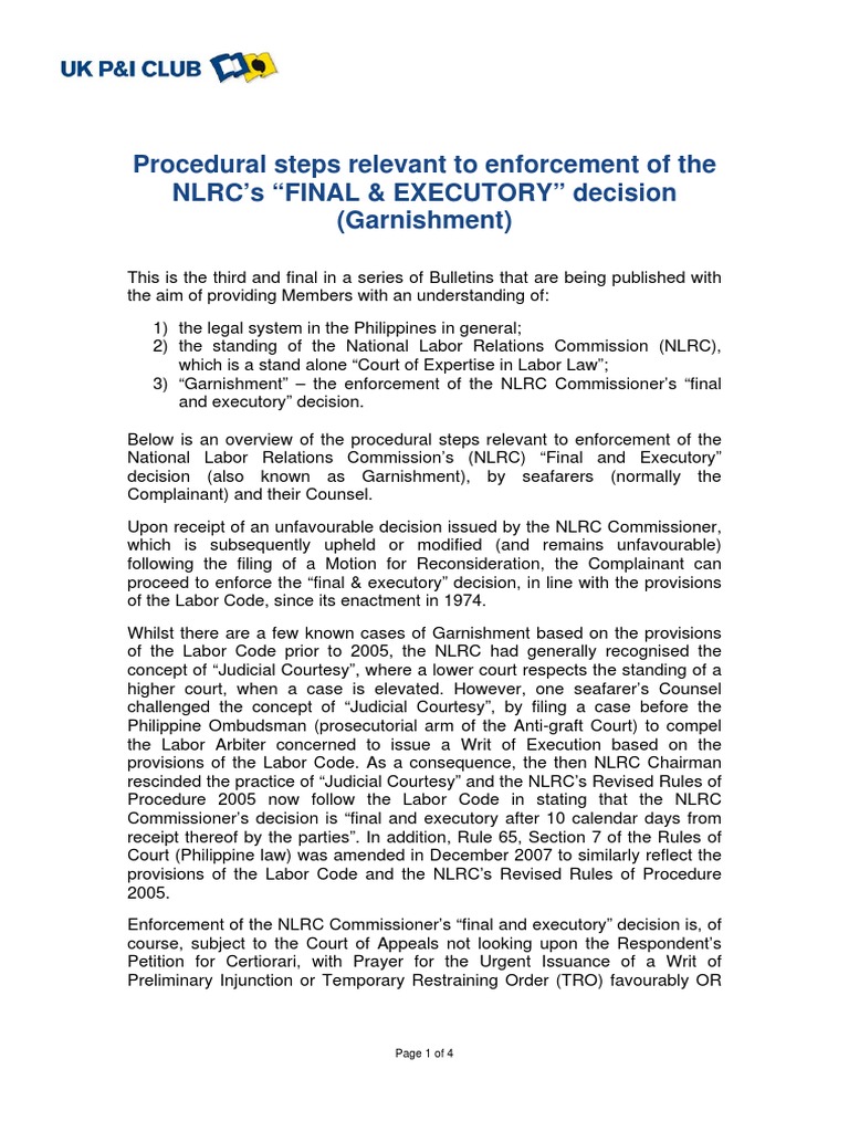 Enforcing NLRC Decision | PDF | Judgment (Law) | Cheque