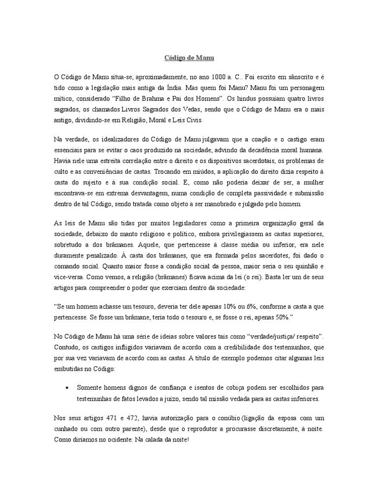 Codigo de Manu | PDF | Religião e crença