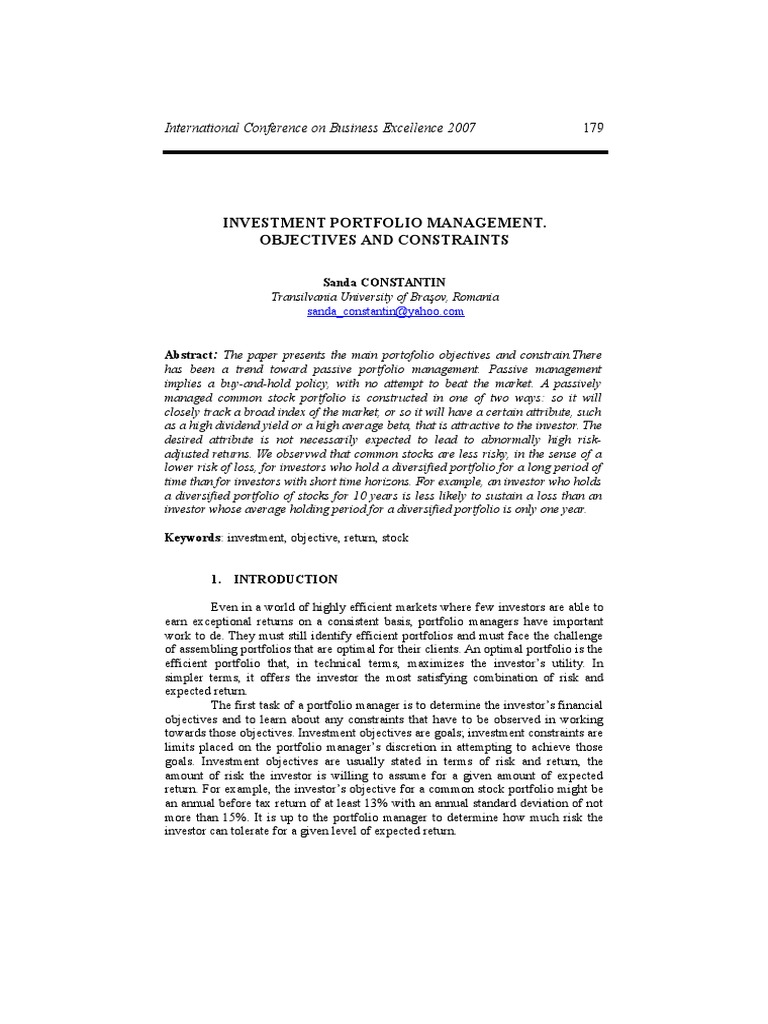 Investment Portfolio Management. Objectives and Constraints | PDF ...
