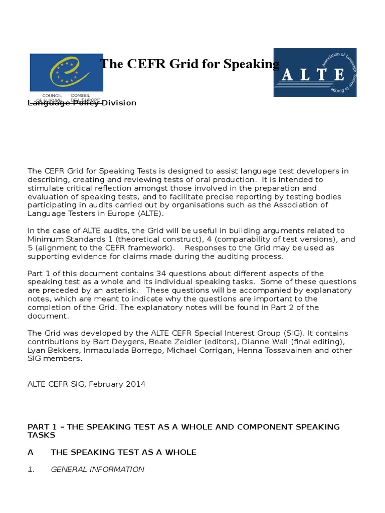 CEFR Speaking Test Development Guide | PDF | Test (Assessment ...