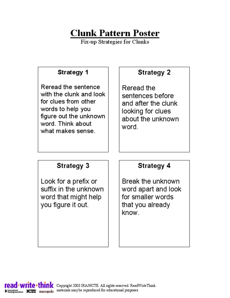 Fix The Clunk Reading Strategies | PDF