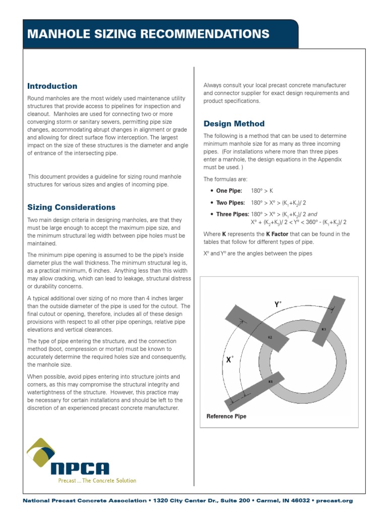 Manhole Sizing Guidelines and Standards | PDF