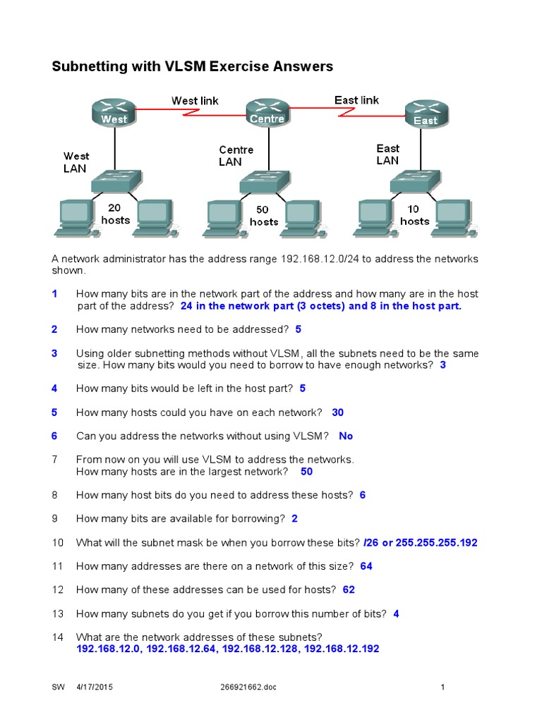 Subnetting With VLSM ExerciseAnswers | PDF | Teaching Methods & Materials | Computers