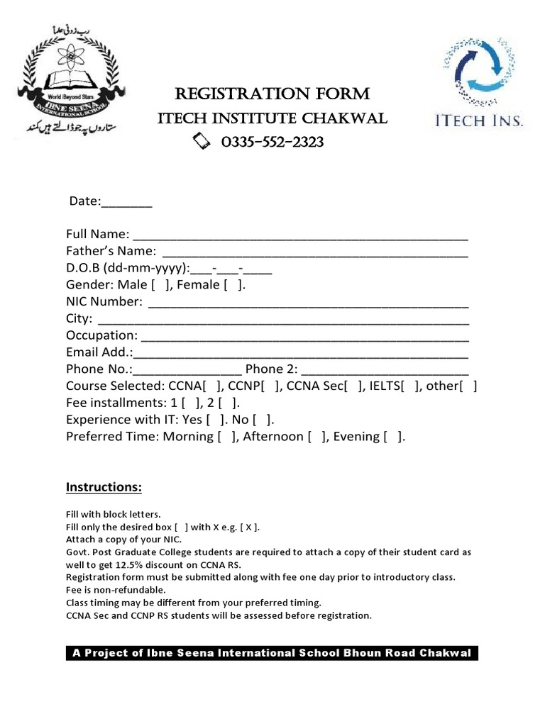 ITech Institute Registration Form | PDF