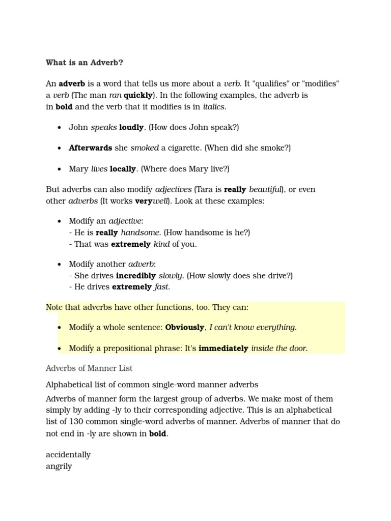 Adverbs Notes | Adverb | Linguistic Typology