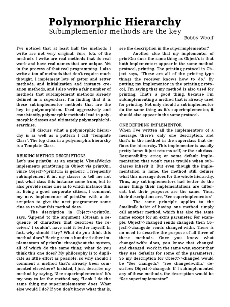 Polymorphic Hierarchy Subimplementor Methods Are The Key Pdf Inheritance Object Oriented 3656