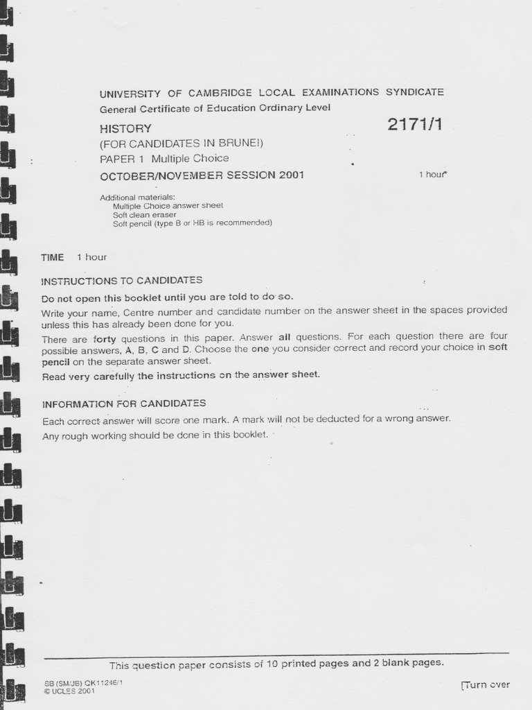 O/N/01 History O Level Paper I | PDF