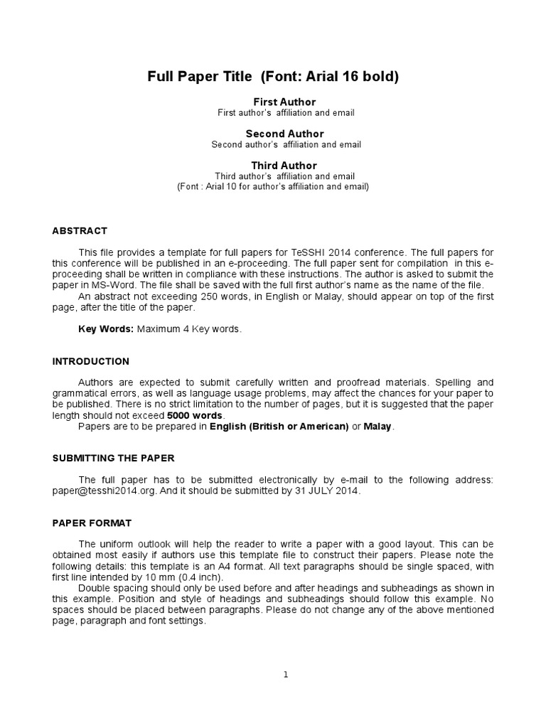 TeSSHI 2014 Full Paper Template | PDF | Proofreading | Email