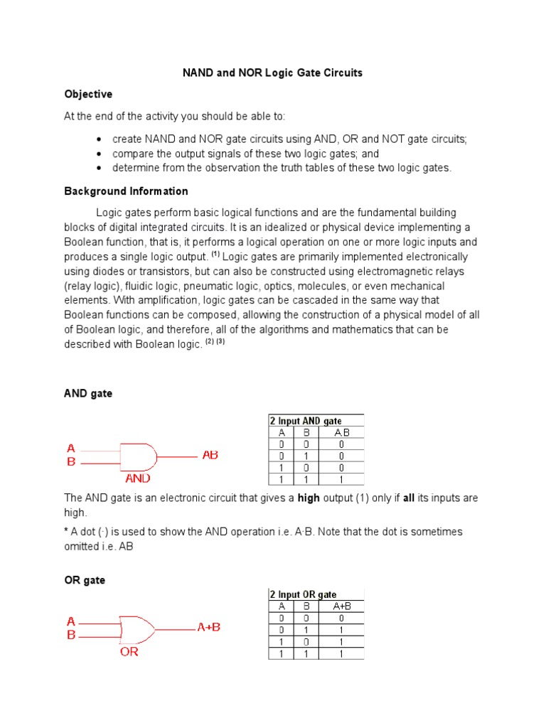 Nand and NOR Experiment - Docx Revised | Download Free PDF | Logic Gate | Electronic Circuits