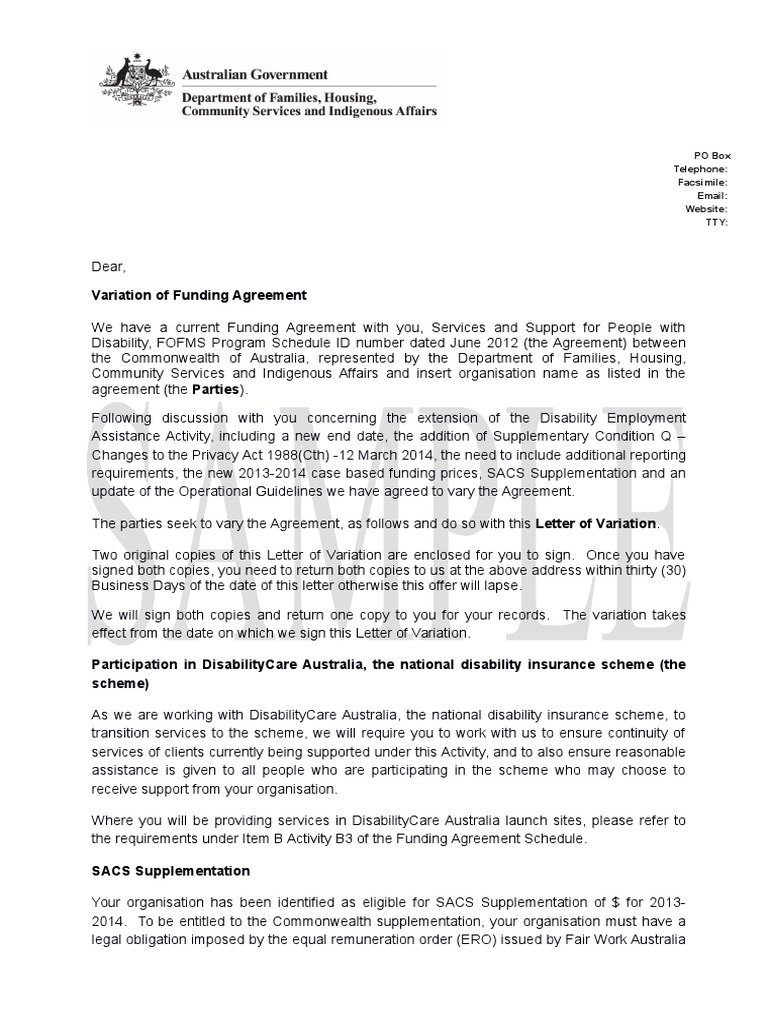 Variation of Disability Funding Agreement | PDF | Apprenticeship ...