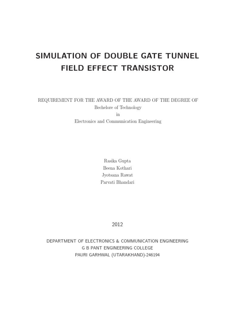 Simulation and Optimization of Double Gate Tunnel Field Effect Transistor | PDF | Mosfet | Field ...