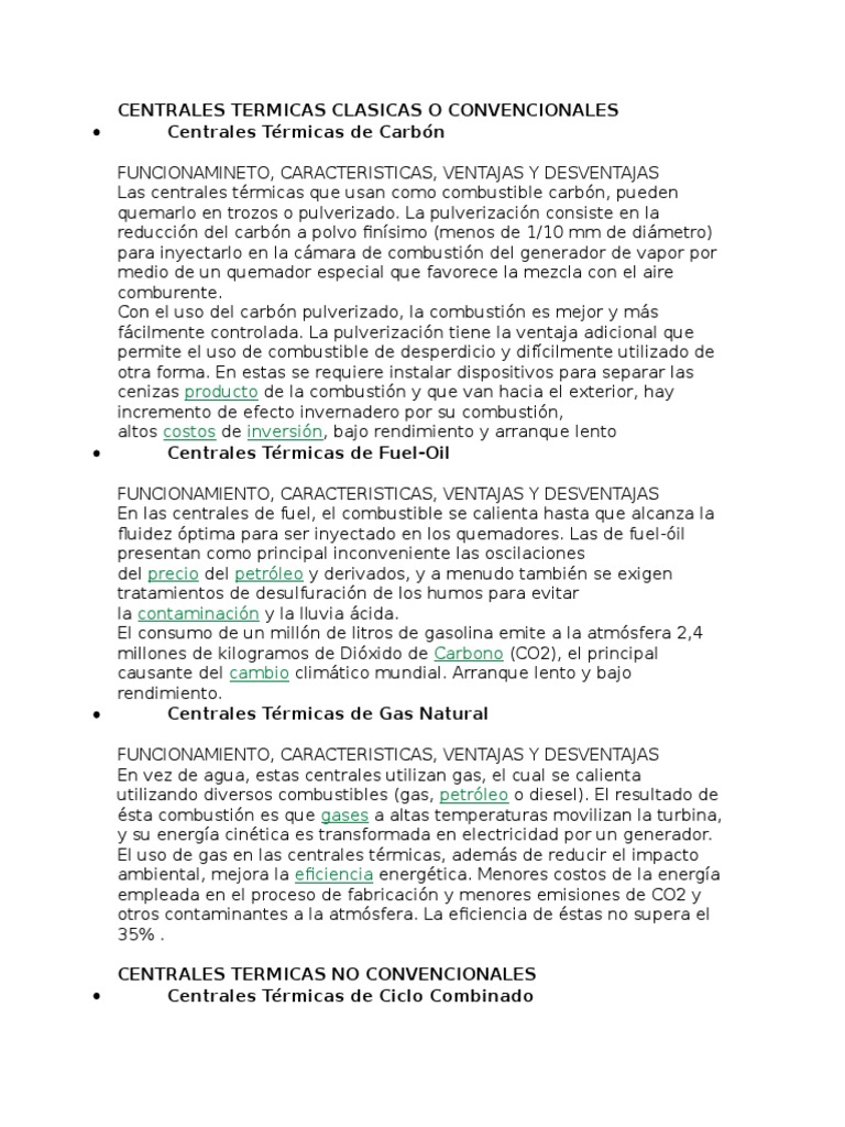 Centrales Termicas Clasicas o Convencionales | PDF | Tecnología ...