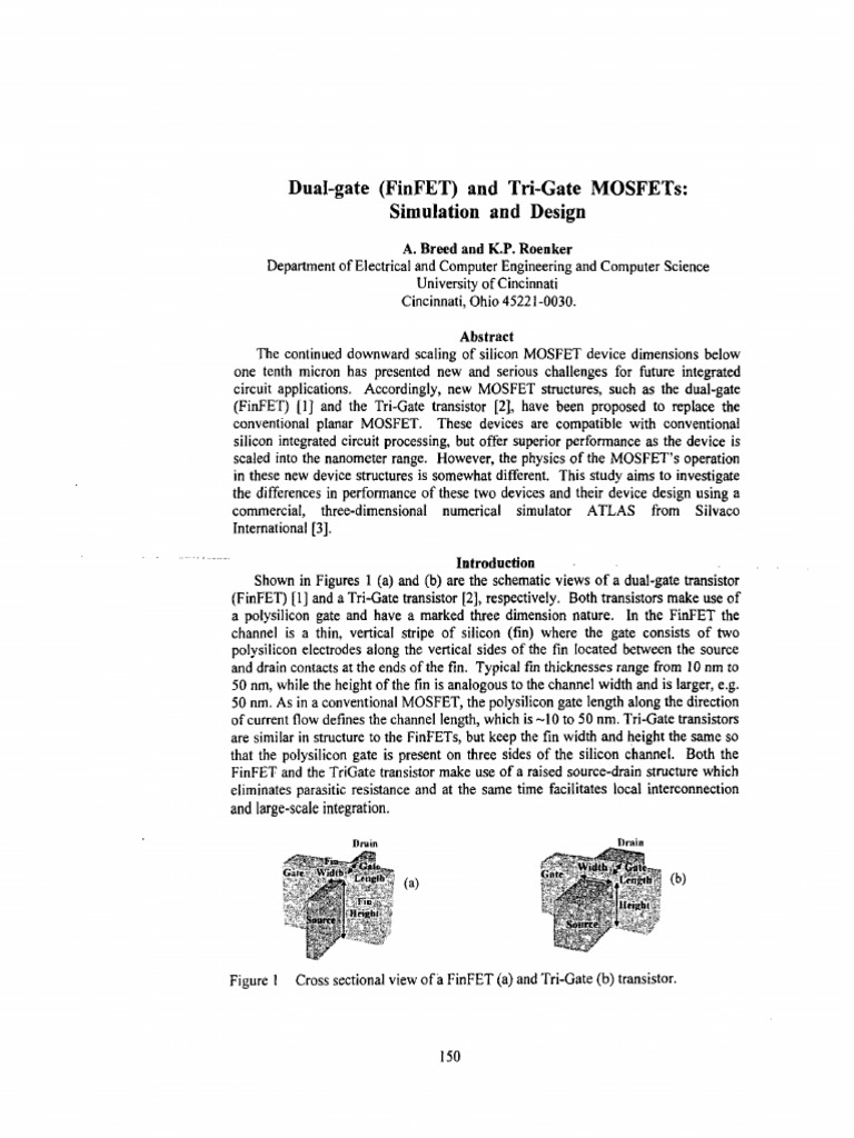 Dual Gate FinFET and Tri Gate MOSFETs Simulation and Design | PDF ...