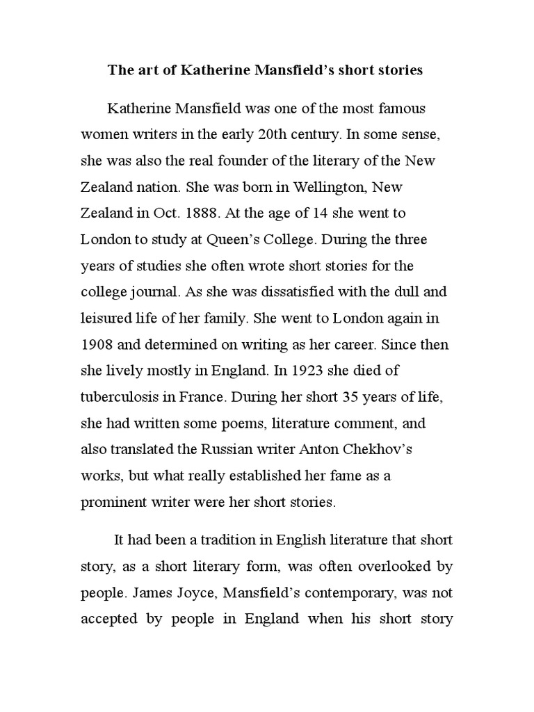 The Art of Katherine Mansfield | PDF | Katherine Mansfield | Short Stories
