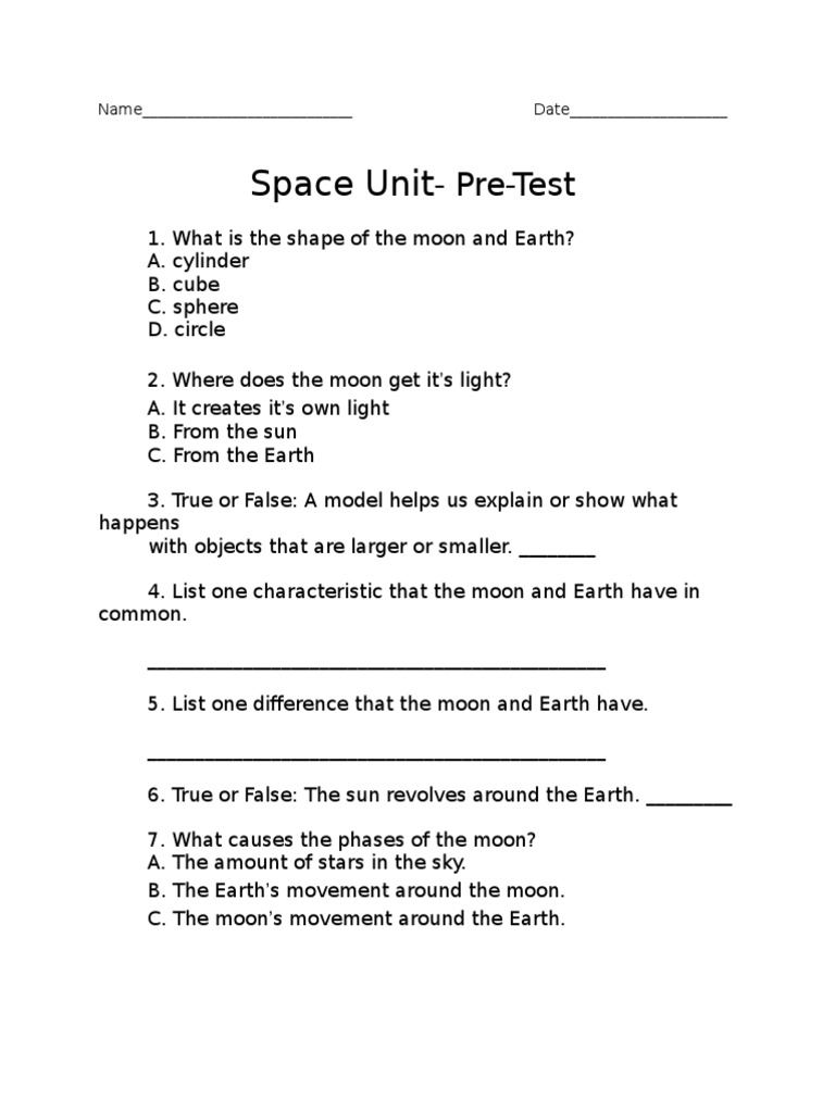 Space Unit: - Pre-Test | PDF