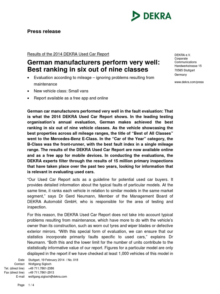 Dekra | PDF | Fuel Economy In Automobiles | Used Car