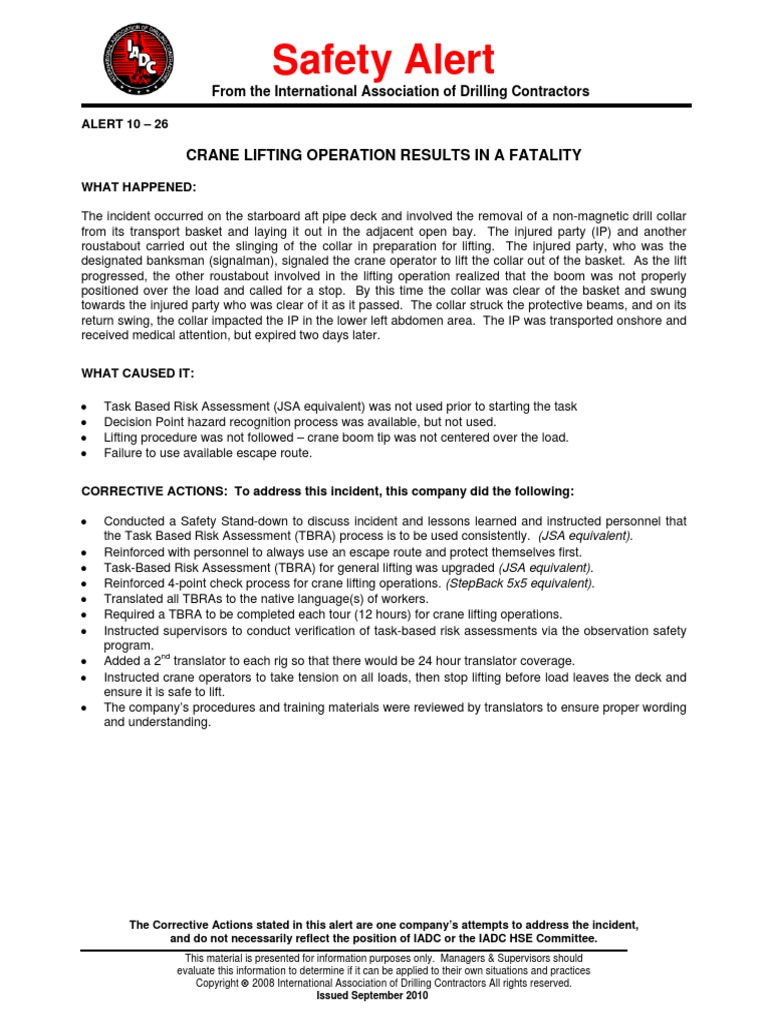 Safety Alert: Crane Lifting Operation Results in A Fatality | PDF ...