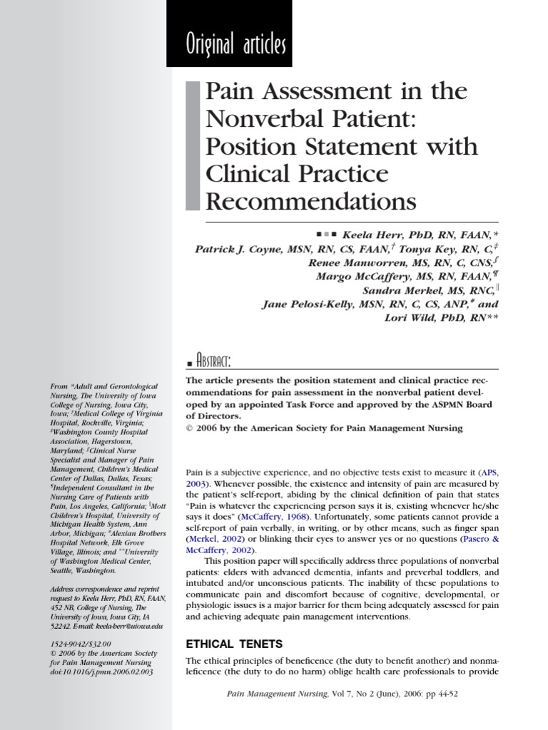 ASPMN Position Statement Pain Assesement NonVerbal | PDF | Analgesic | Pain