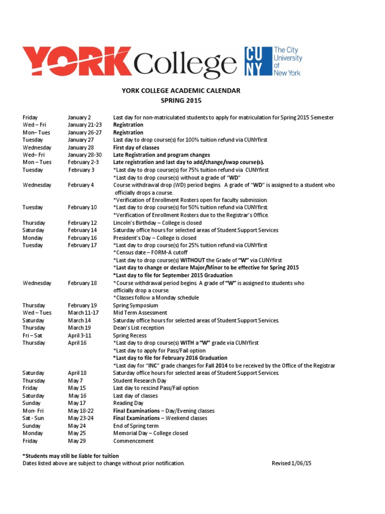 Academic Calendar For Spring 2015 | PDF | Academic Term | Schools