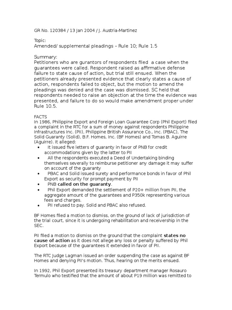 Phil Export v. Phil Infrastructures | Download Free PDF | Guarantee ...