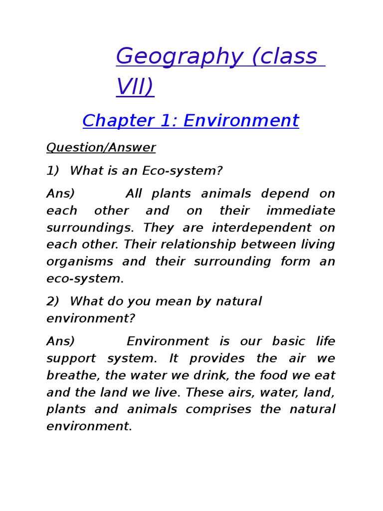 Geography (Class Vii) : Chapter 1: Environment | PDF | Rock (Geology ...