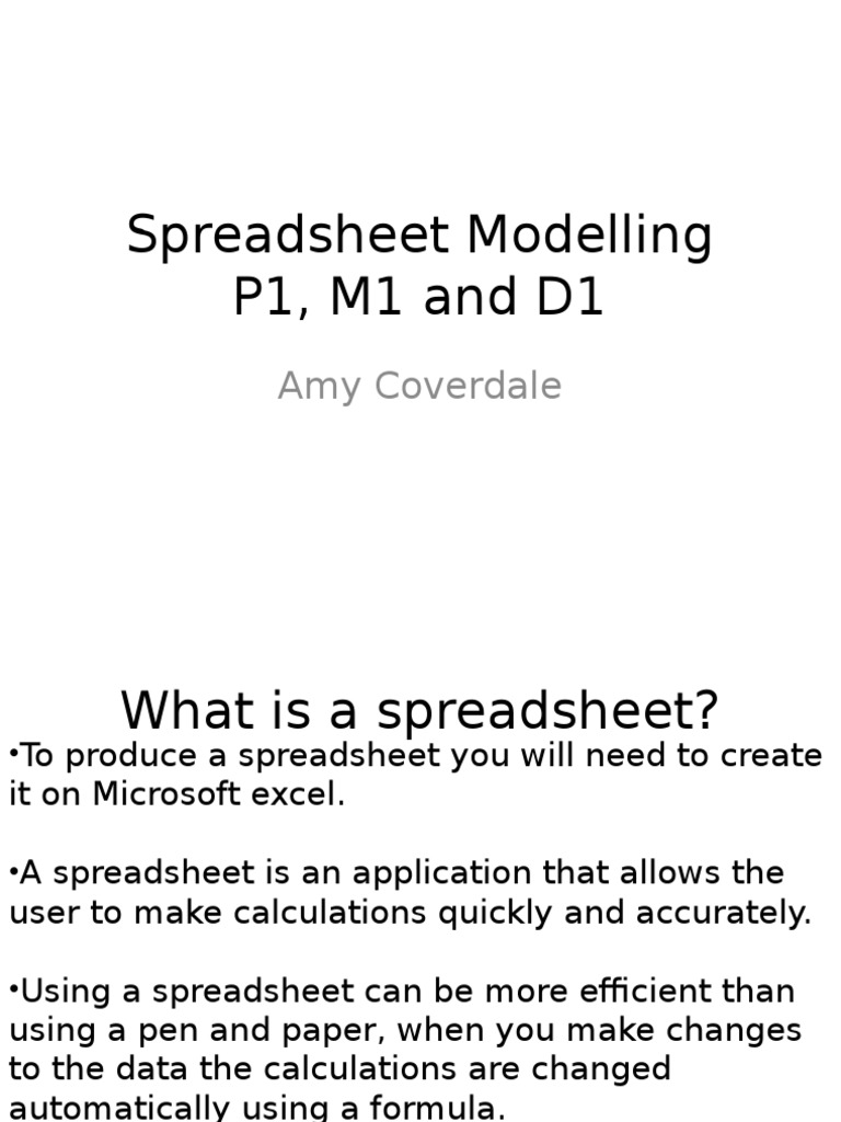 p1, m1 and d1 Spreadsheet Modelling | PDF