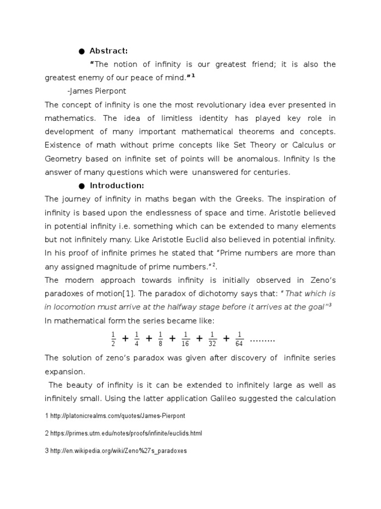 Infinity Essay | PDF | Infinity | Numbers