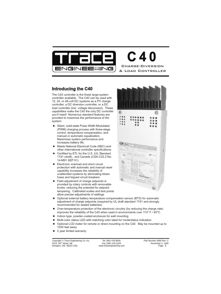 C40 Trace Manual English | PDF | Battery Charger | Electrical Wiring
