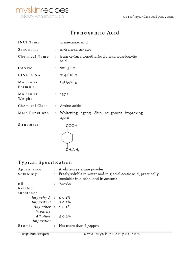 Tranexamid Acid | PDF | Ultraviolet | Integumentary System