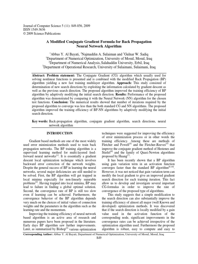 A Modified Conjugate Gradient Formula For Back Propagation Neural Network Algorithm-Libre | PDF ...
